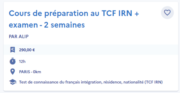 TCF IRN - J'utilise mon CPF - ALIP - école de Langue Française - Paris